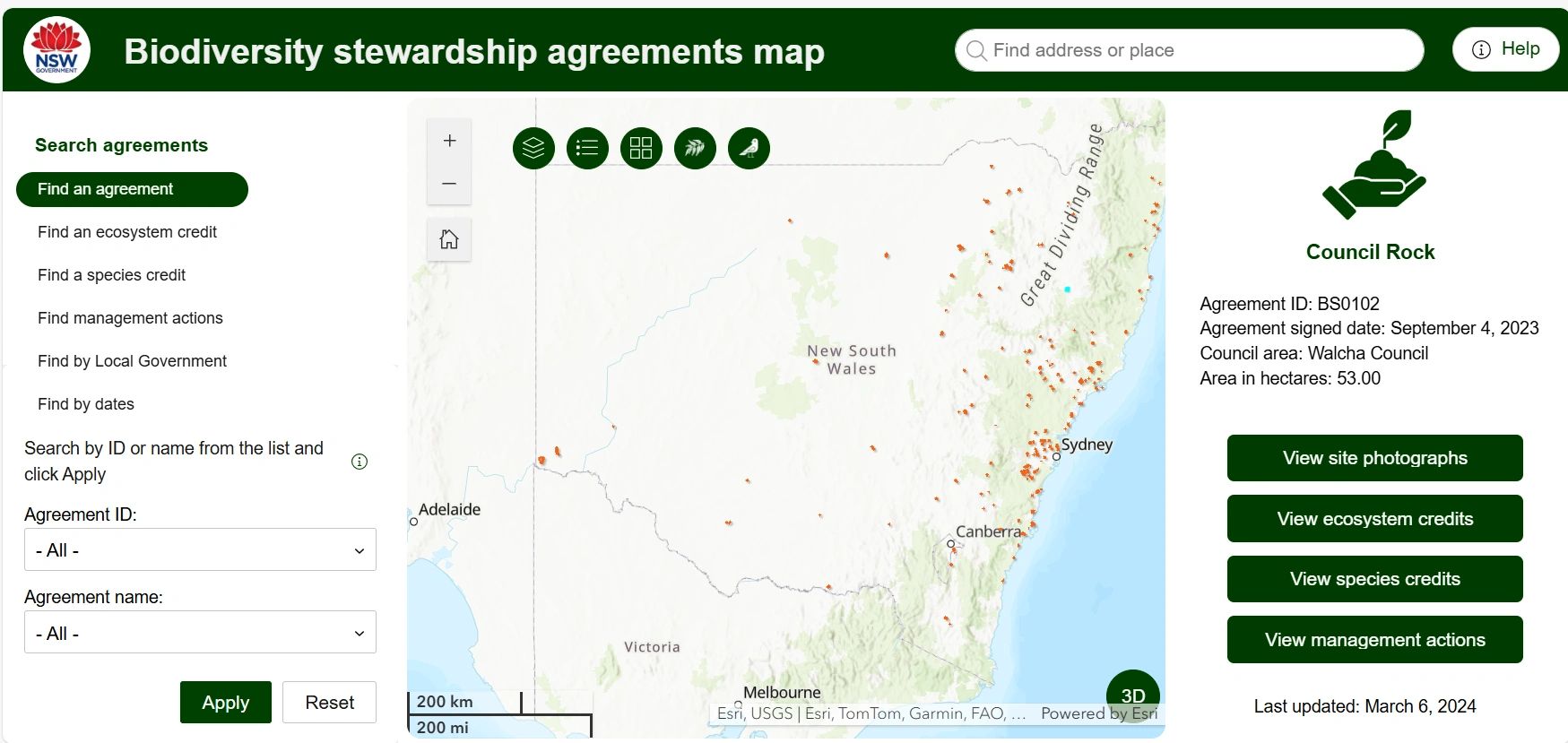 NSW Biodiversity Stewardship Agreements Map and Public Register